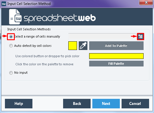 Input Selection - SpreadsheetWeb Help