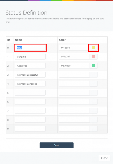 Status Colors - SpreadsheetWeb Help