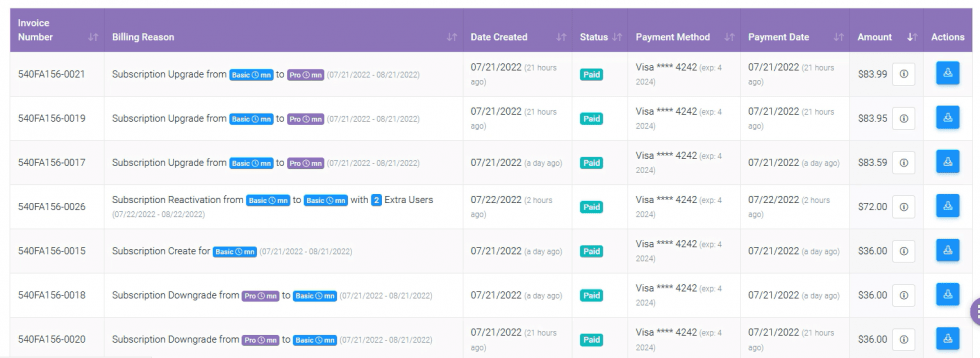 Billing History - SpreadsheetWeb Help