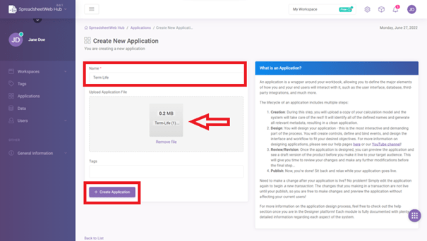 Creating an Application - SpreadsheetWeb Help