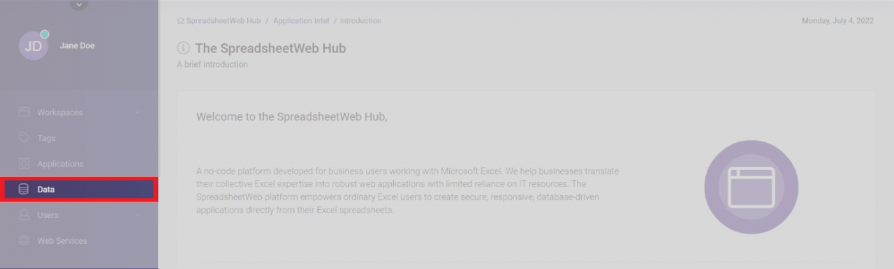 Data Page - SpreadsheetWeb Help