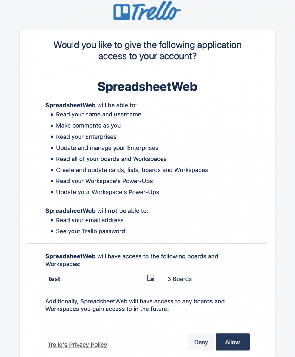 Trello Applications - SpreadsheetWeb Help