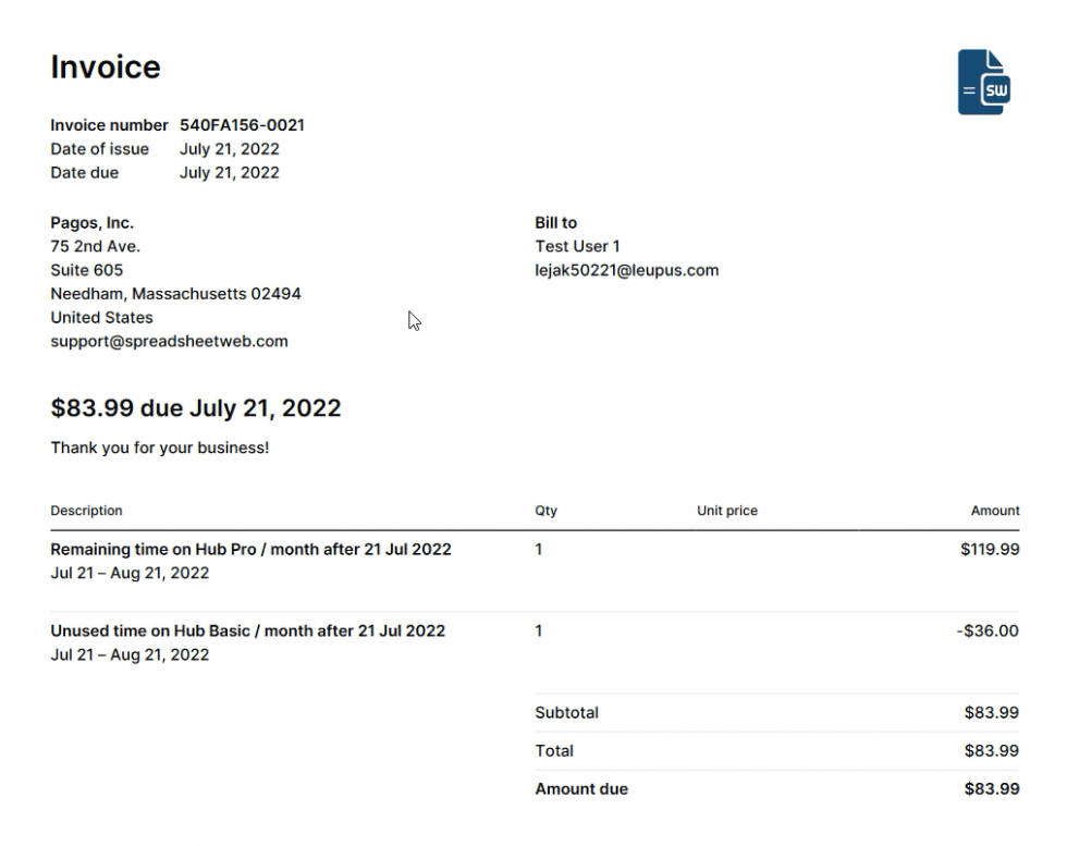 Billing History - SpreadsheetWeb Help